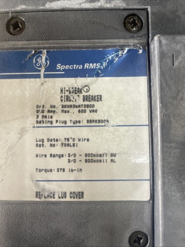 GENERAL ELECTRIC 800 AMP CIRCUIT BREAKER 3P 600 VAC SKHA36AT0800 *SEE ...