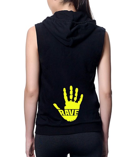 New Junior's Rave Handprint Black Fleece Zipper Vest Hoodie Music Dance ...