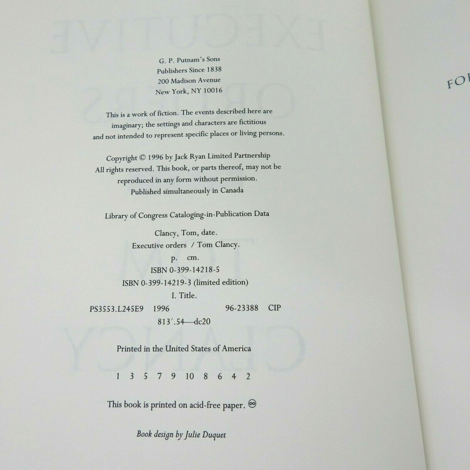 Executive Orders by Tom Clancy (1996, Hardcover) for sale online | eBay