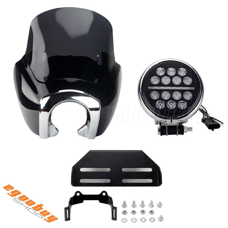 Front Headlight Fairing 12" Windshield LED Headlamp Chrome For Low ...