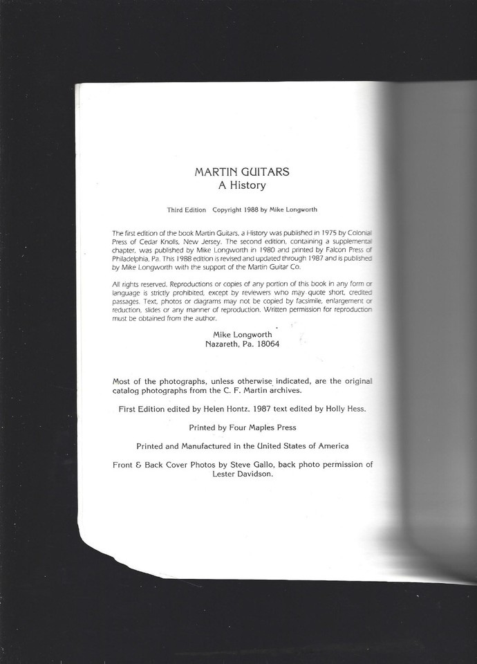 Martin Guitars A History by Mike Longworth 3rd Edition 1988 Paperback ...