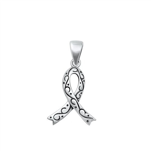 Sterling Silver 925 "CANCER RIBBON" PENDANT 17MM WITH SNAKE CHAIN ...