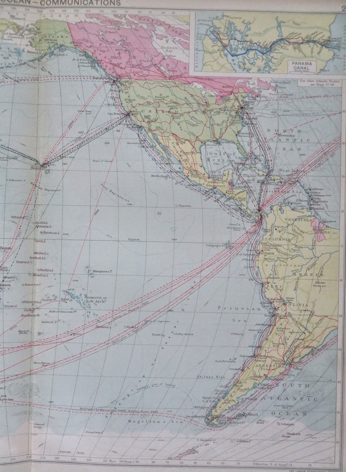 Pacific Ocean Shipping Lanes c. 1925-8 thematic economic commerce color ...
