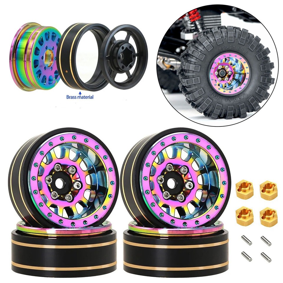 4Pcs 1.1inches Brass Beadlock Wheel Hub Rims for Axial SCX24 1/24 RC ...