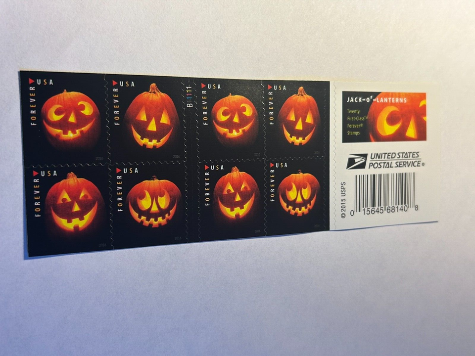 U. S. Forever Stamp Booklet SC 5137-40 Jack-o'-Lanterns PL 11111 MNH ...