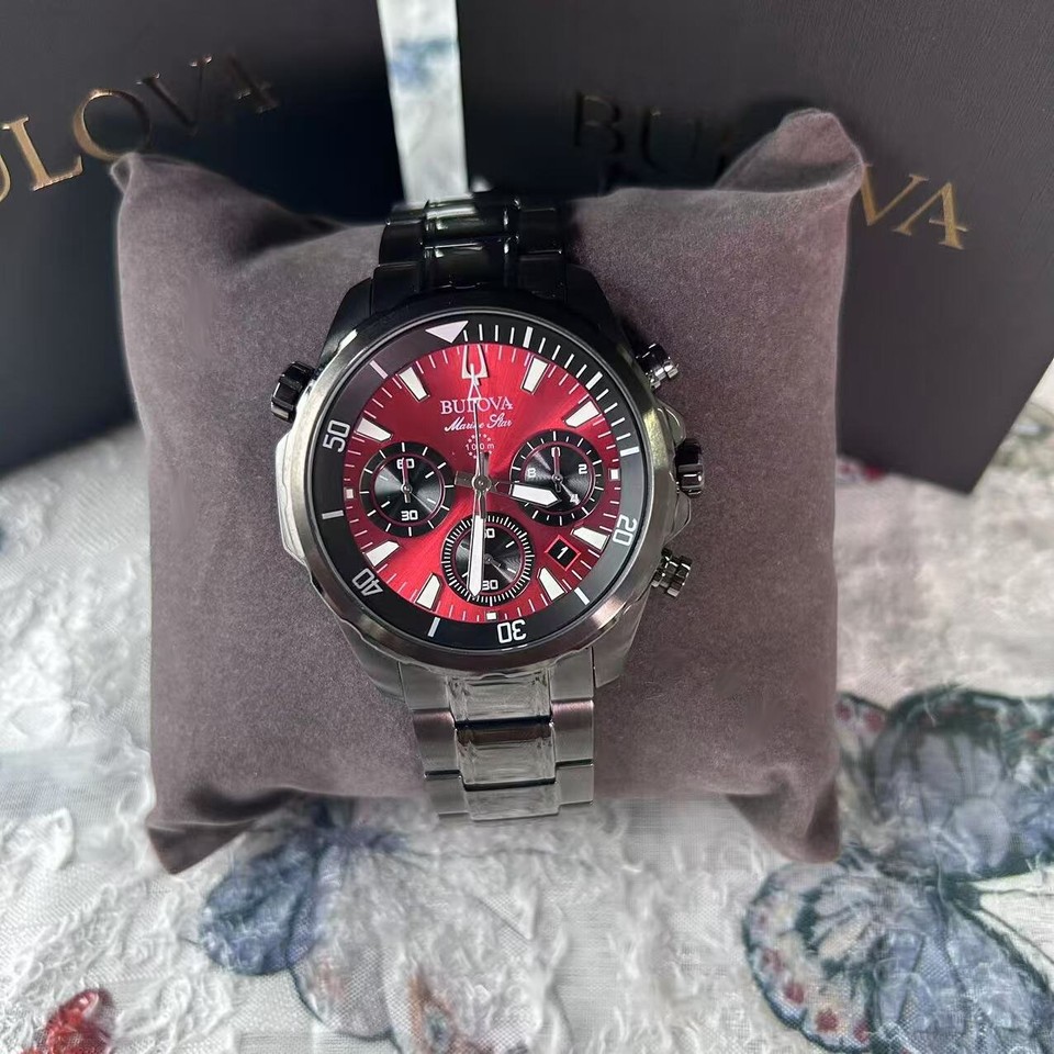 Bulova Marine Star Classic 98B350 Men's Watch Chronograph Quartz Red ...