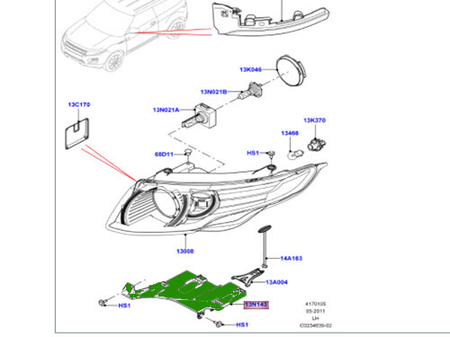 GENUINE LAND ROVER HEADLAMP MOUNTING PLATE RANGE ROVER EVOQUE RH ...