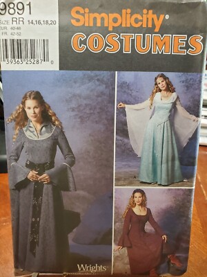 Simplicity 9891 Renaissance Costume Dress Pattern 14-20 Medieval Bridal ...