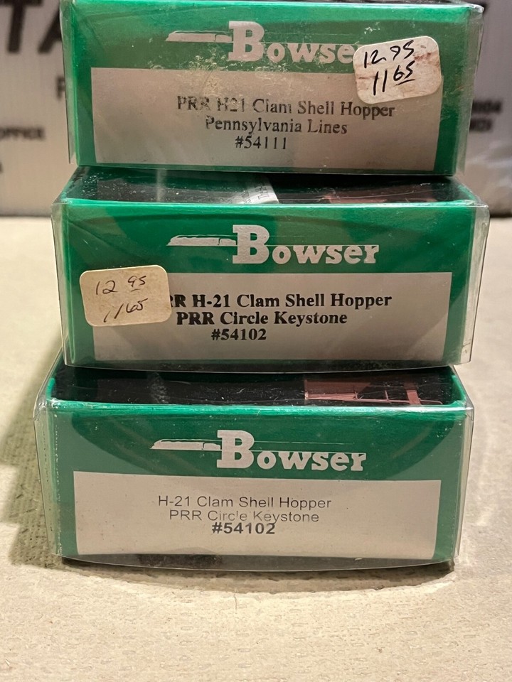 3 x Bowser HO Scale PRR H-21 Clam Shell Hopper Car With Coal Load Kits ...