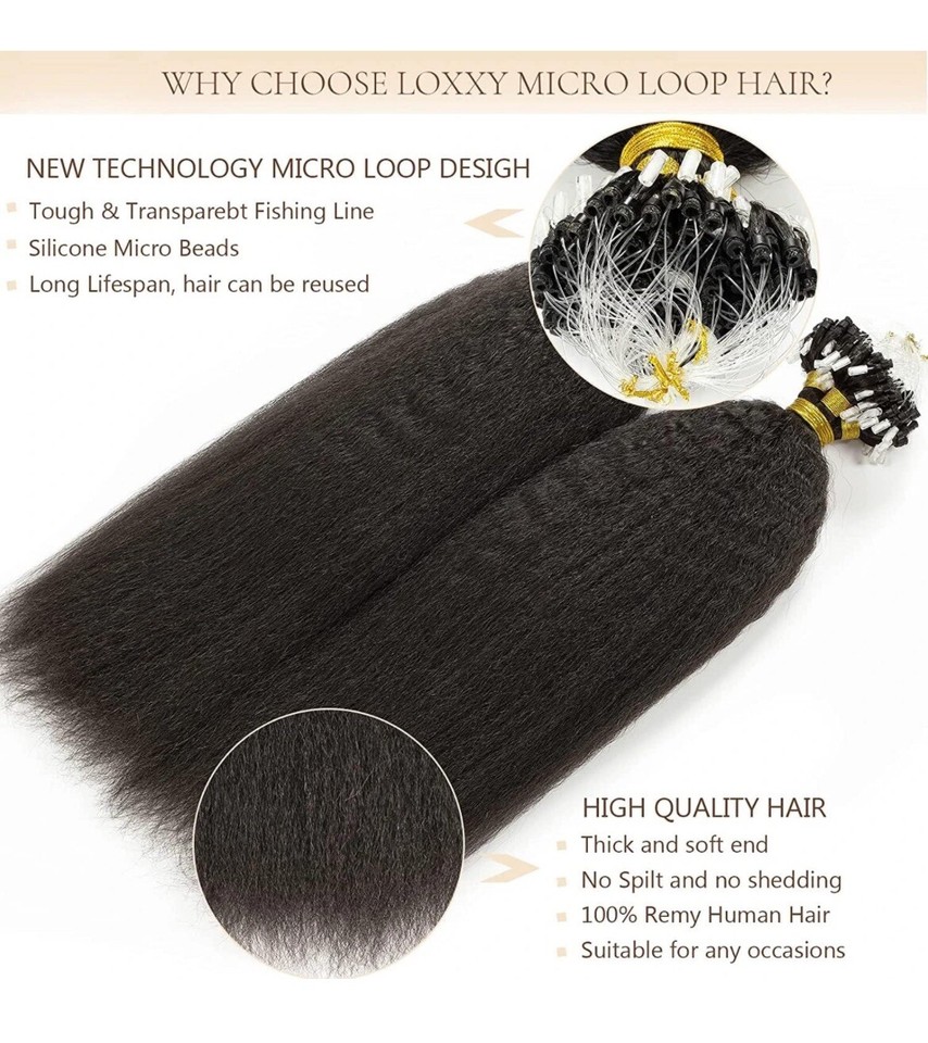 Microlink Hair Extensions Human Hair Kinky Straight 14inch Coarse ...