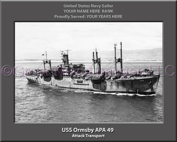 USS Ormsby APA 49 Personalized Canvas Ship Photo 2 Print Navy Veteran ...