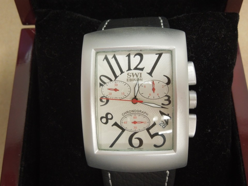 VINTAGE SWI SWISS WATCH INTERNATIONAL EBIKON DATE CHRONOGRAPH W/ BOX | eBay