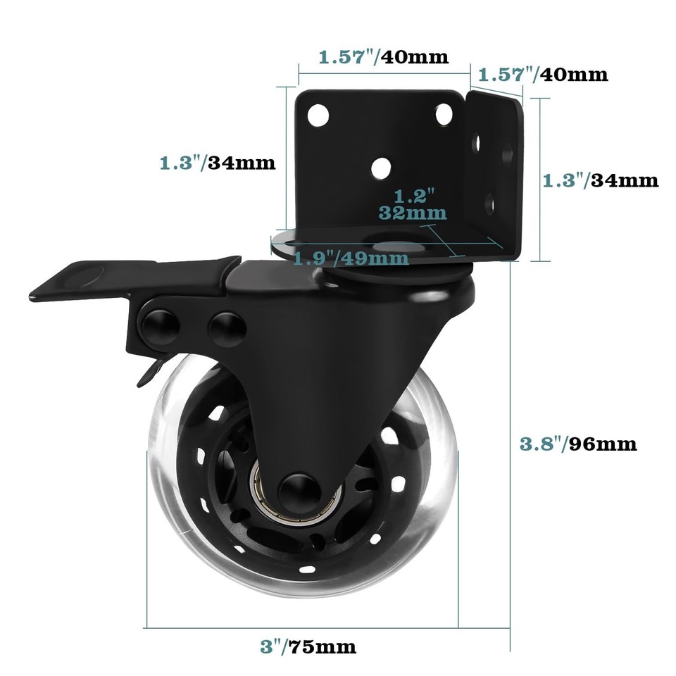 Side Mount Industrial Casters, MALLLALA 3" Heavy Duty L-Shaped Bracket ...