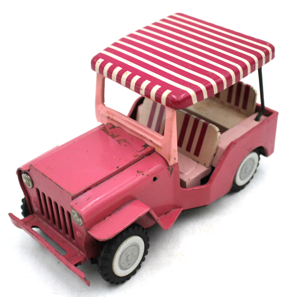 Vintage 1960s 7" Tinplate Friction Japan Pink CJ Jeep Willys IH ...