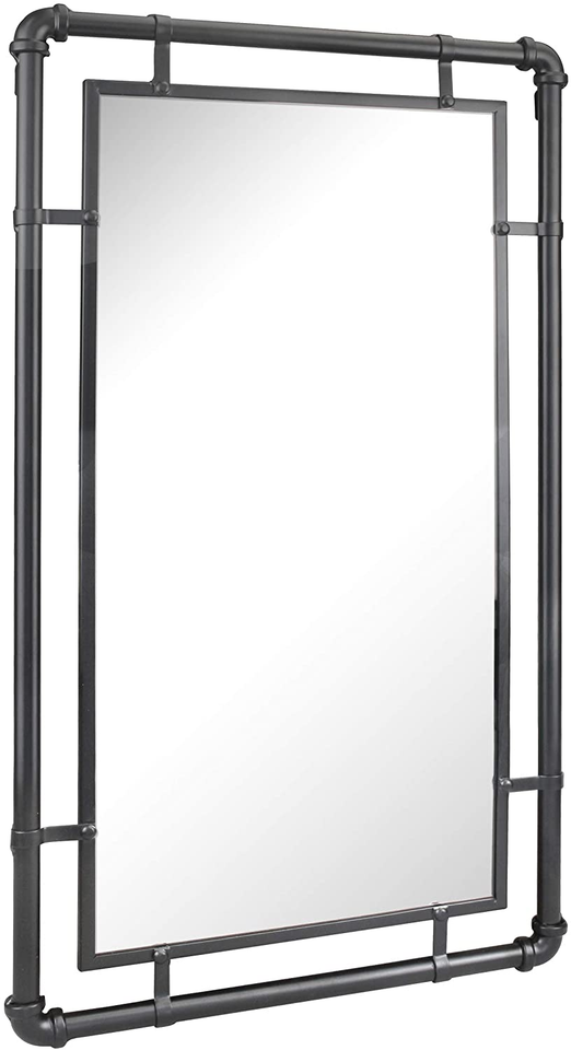 Large Rustic Industrial Wall Mirror Vintage Distressed Gray Metal Pipe ...