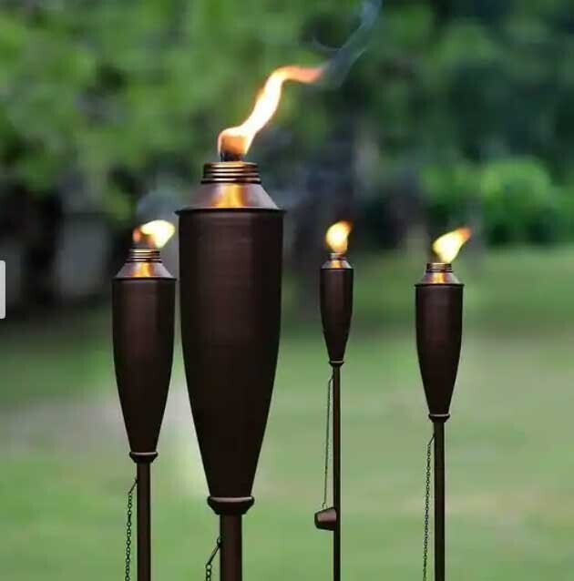 Steel WAVY Tiki Torch Holders (4-Pack) BlackSmith Hand Forged Iron Bar ...