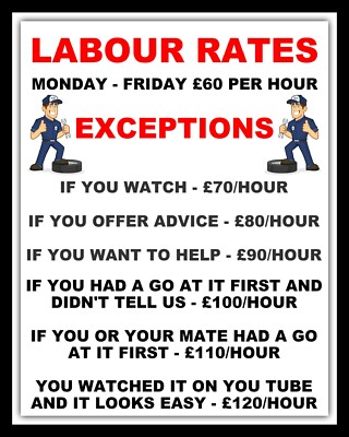 LABOUR RATES PRICE LIST CAR GARAGE WORKSHOP MECHANIC METAL PLAQUE SIGN ...