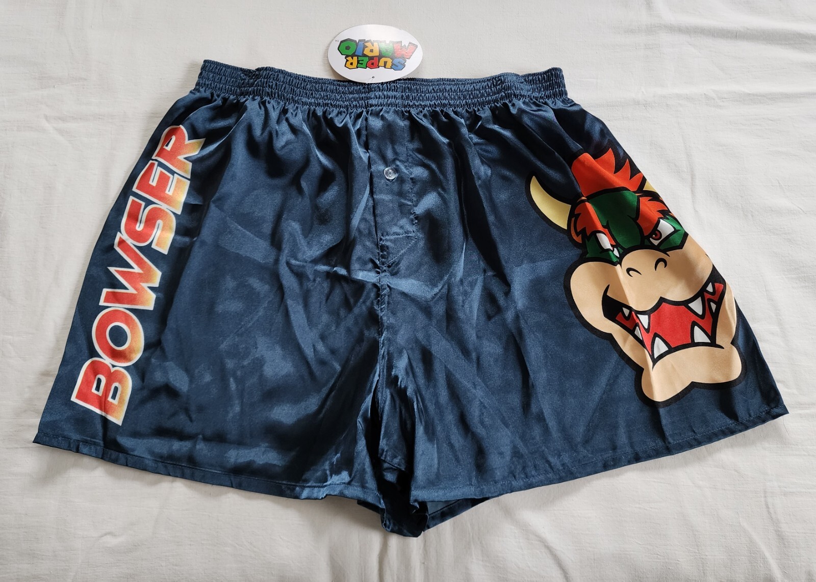 Nintendo Mens Super Mario Bowser Blue Printed Satin Boxer Shorts Size ...