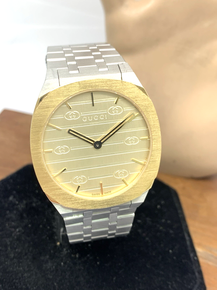 Gucci Women's Watch YA163403 Swiss Quartz 25H Gold Dial Two Tone Steel ...