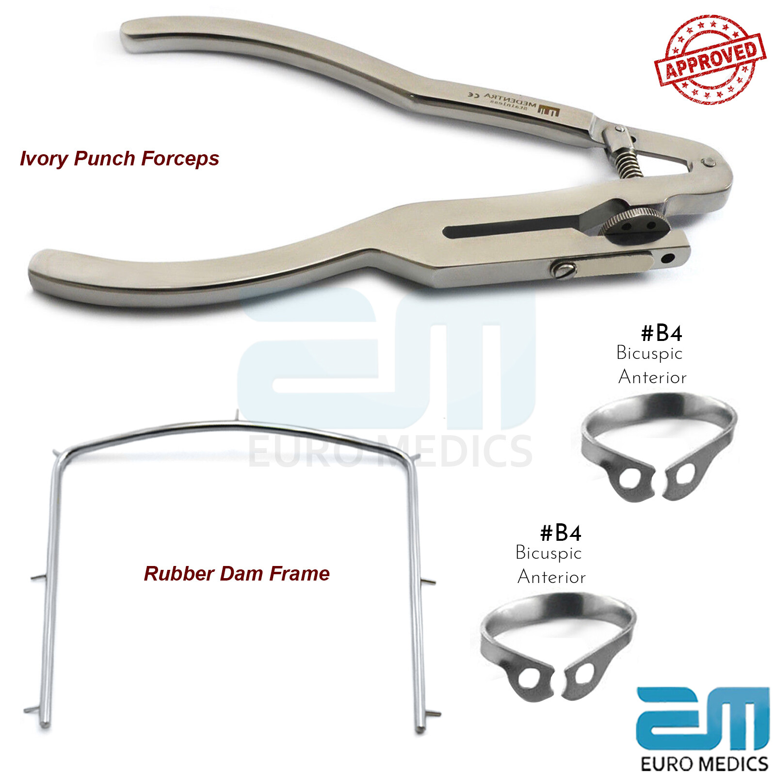 Endodontics Rubber Dam Kit Dental Forceps Ivory Punch Frame Brinker B4 ...