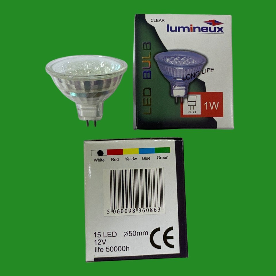 2x 1W Lumineux 15 LED White Coloured MR16 Spot Light Bulbs, 12V Lamps ...