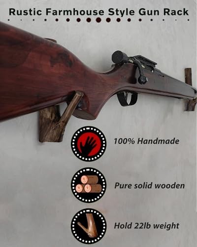 Natural Hardwood Gun Rack Wall Mount - Handmade Hooks with Pre-Drilled ...