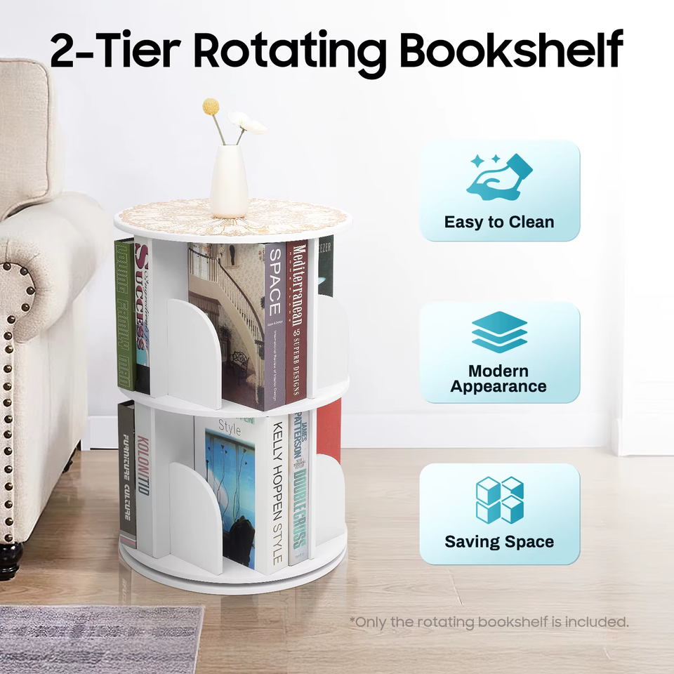 Rotating Bookshelf 360° 2-Layer Rotating Bookshelf Bookcase ...