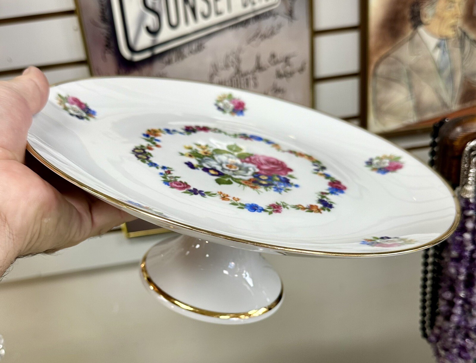 Vintage 12” JKW Western Germany Fine Porcelain Pedestal Cake Stand ...