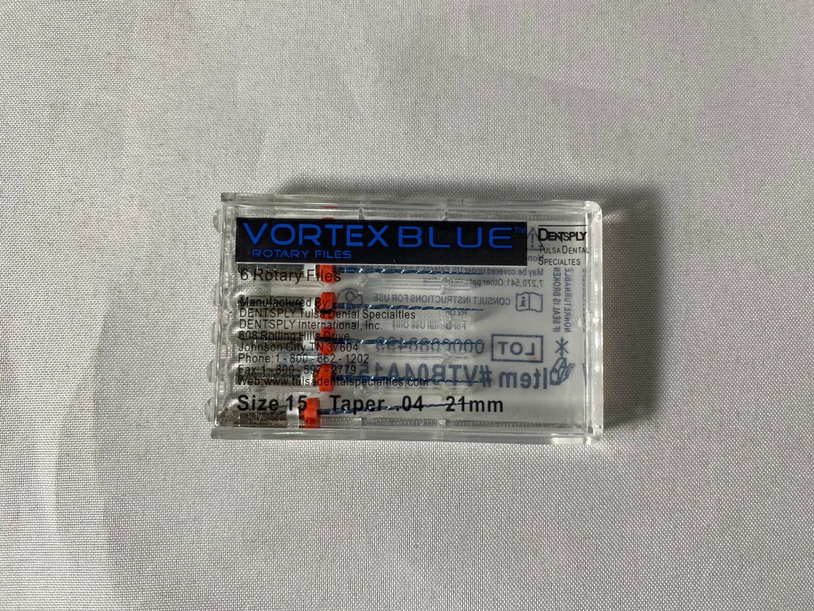 Dentsply Tulsa Dental Vortex Blue 21, 25, 30mm all Taper rotary files 6 ...
