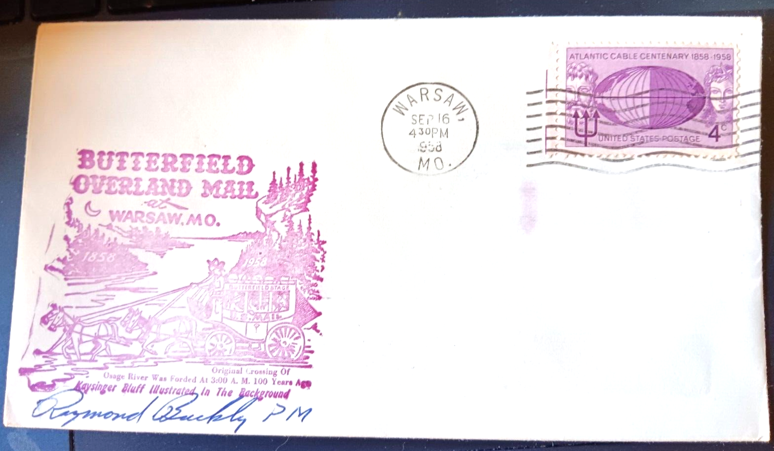 BUTTERFIELD OVERLAND MAIL CENTENNIAL STAGECOACH WARSAW MO PM SIGNED ...