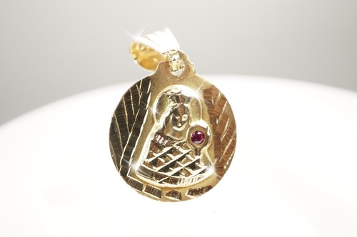 Vintage Saint Barbara Round Medallion Ruby Pendant 10K Solid Fine ...