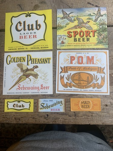 7 Beer Bottle Labels Sebewaing Brewing Co Golden Pheasant Pride of ...