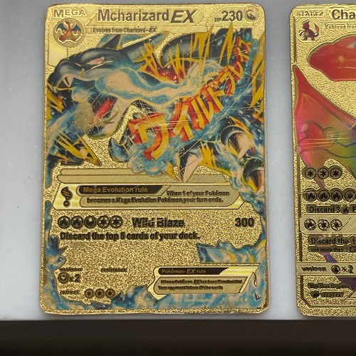 POKEMON GOLD FOIL CARD M.Charizard EX/Charizard GX Wing Attack/Thunder ...