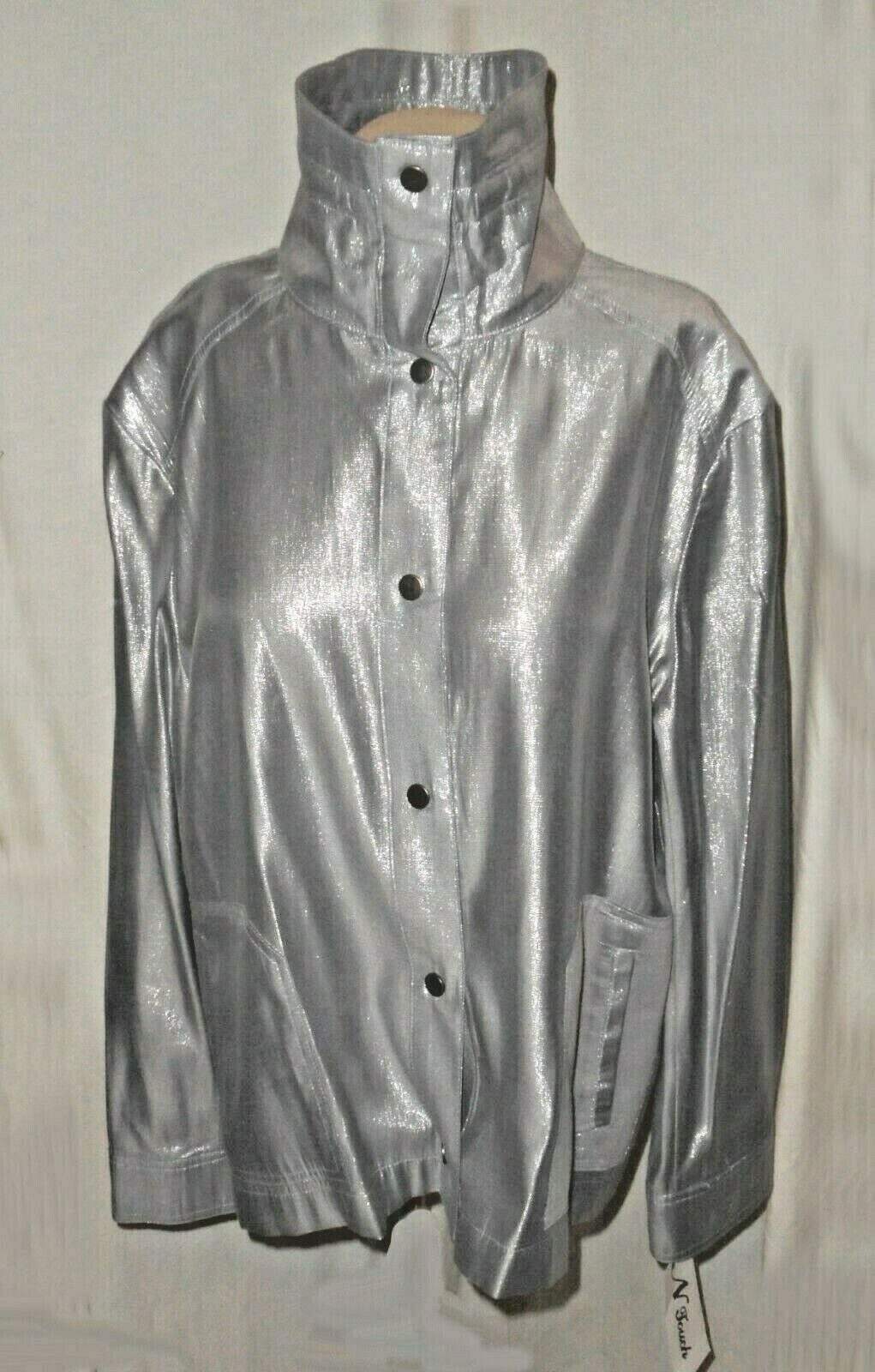 New Jacket N Touch Shiny Silver-Grey Snap-Closure Drawstring-Collar ...