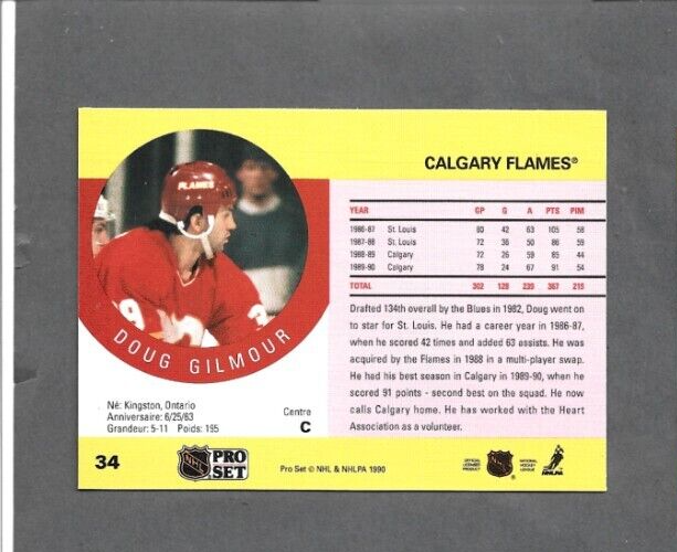 Doug Gilmour HOF Calgary Flames 1990-91 Pro Set #34 | eBay