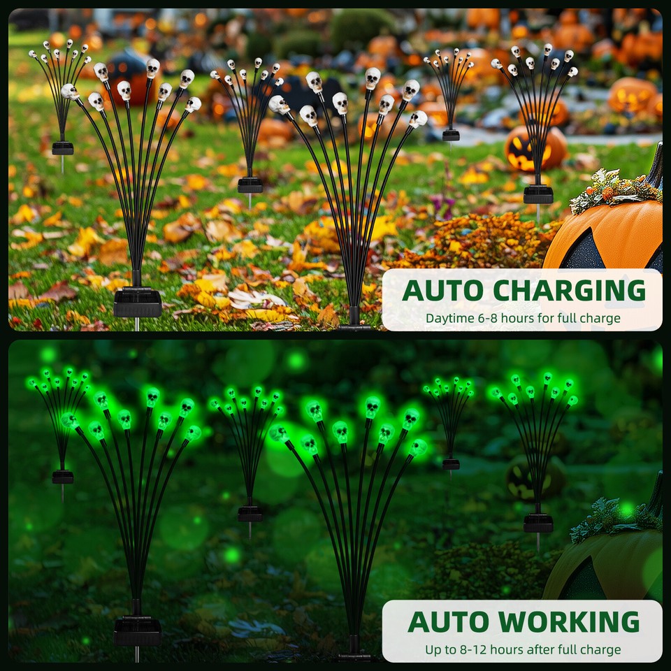 2X Halloween Decoration Outdoor Garden Solar Skull Lights Xmas Decor ...