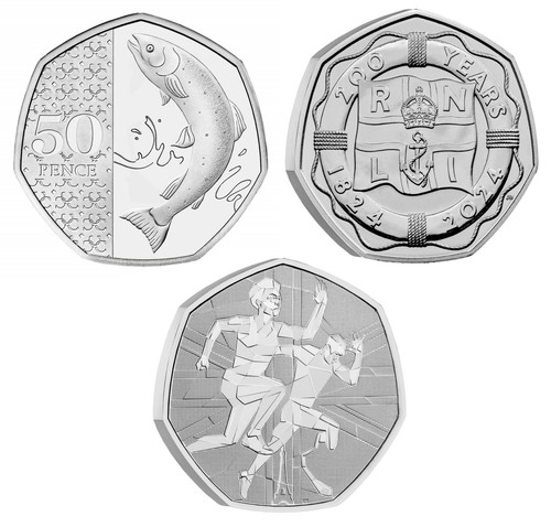2024 50p pence coin RNLI, Salmon and Team GB Olympics UK Royal Mint ...