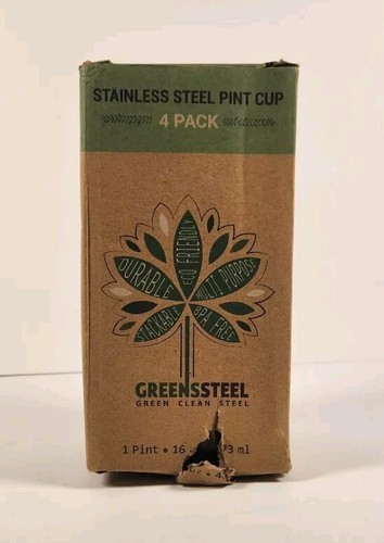 GreenSteel Premium Stainless Steel Cups 16 Oz Pint Cup 4 Pack (12A5) | eBay