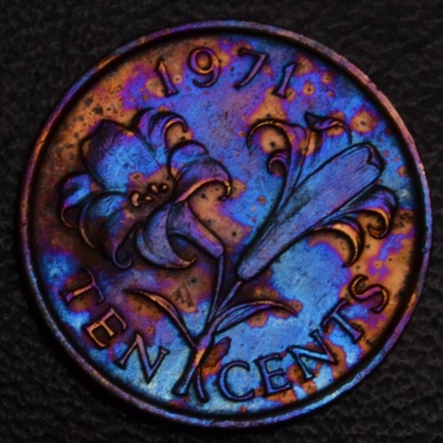 1971 Bermuda 10 Ten Cents gold, blue, and purple toning (29-34) | eBay