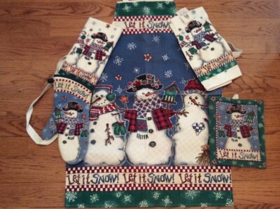 Let it Snow Snowman Adult Apron Hotmit Hotpad Terry Towel Pantry Towel ...