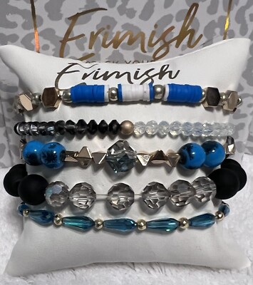 NEW! ERIMISH BRACELETS 5 pc Stack - Teal, White, Black & Gold | eBay