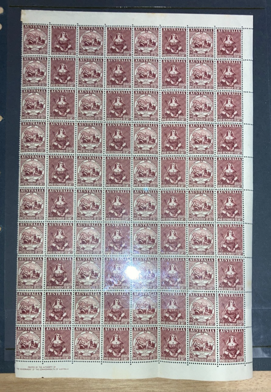 CENTENARY OF FIRST AUSTRALIAN STAMP 1950 - 2 1/2d IMPRINT BLOCK OF ...