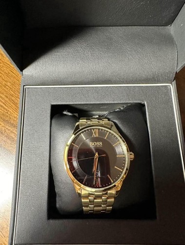 BOSS Integrity Men Quartz Chrono Steel Link Bracelet Watch Gold Plated ...