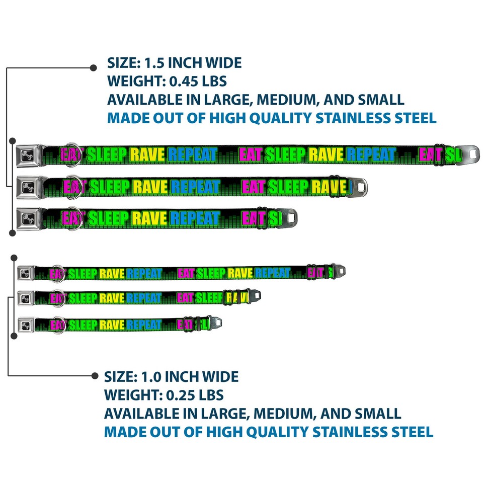 Dog Collar Bone EAT SLEEP RAVE REPEAT Black/Multi Neon WIDE-Medium 1 ...