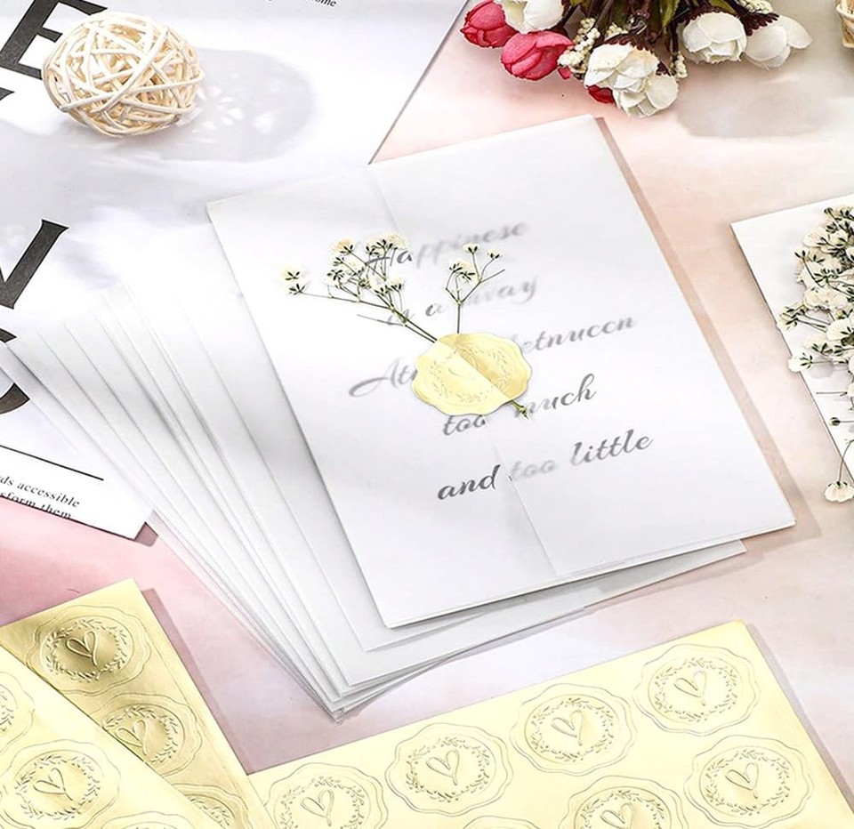 moin moin Wax Seal Style Sticker Set 6 Sheets 150pcs Gold Heart Design | eBay Australia