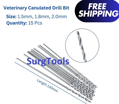 Veterinary Canulated Drill Bit 1.5mm, 1.8mm & 2.0mm with Length 130mm ...