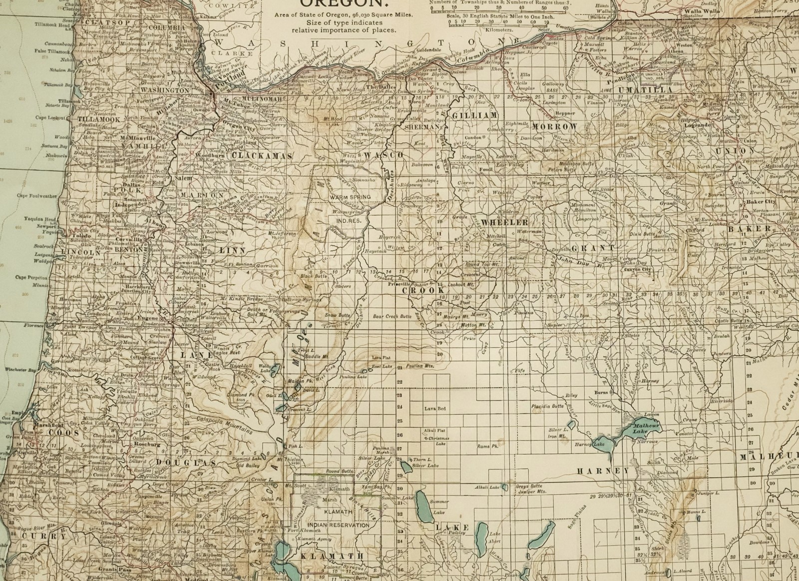 1903 ANTIQUE MAP OREGON CLACKAMAS WHEELER JACKSON KLAMATH INDIAN ...