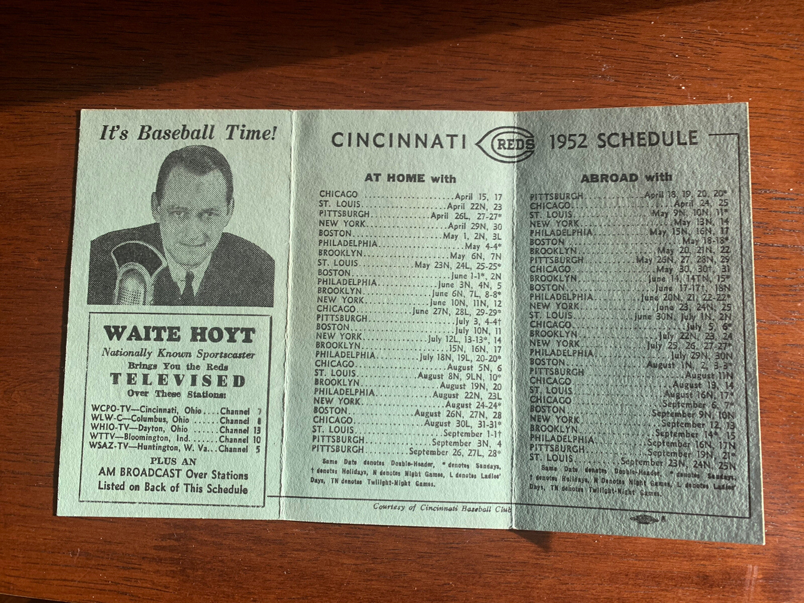 1952 Cincinnati Reds Baseball Pocket Schedule Waite Hoyt Featured | eBay