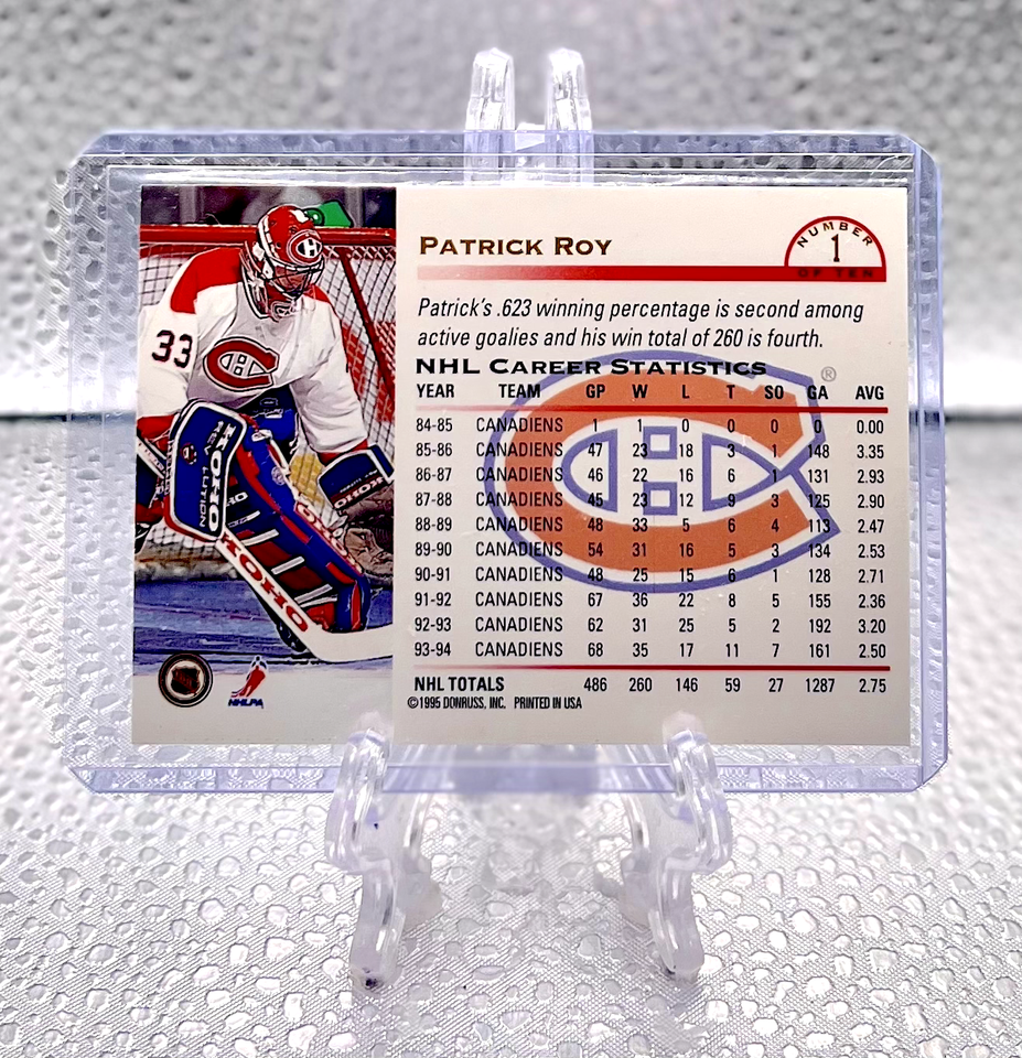 PATRICK ROY 1994 Leaf #1 CREASE PATROL INSERT CANADIENS GOAT & HOF ...