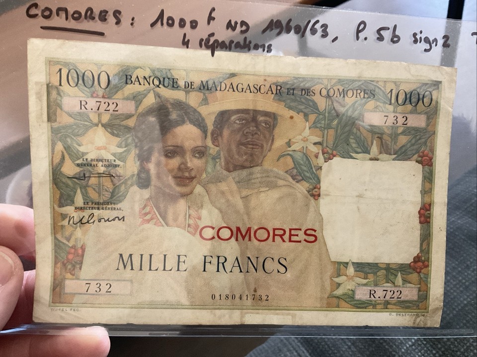 COMORES: 1000 Francs ND 1960/63, Pick 5b, Sign 2, TB+/F+ 💥 | eBay